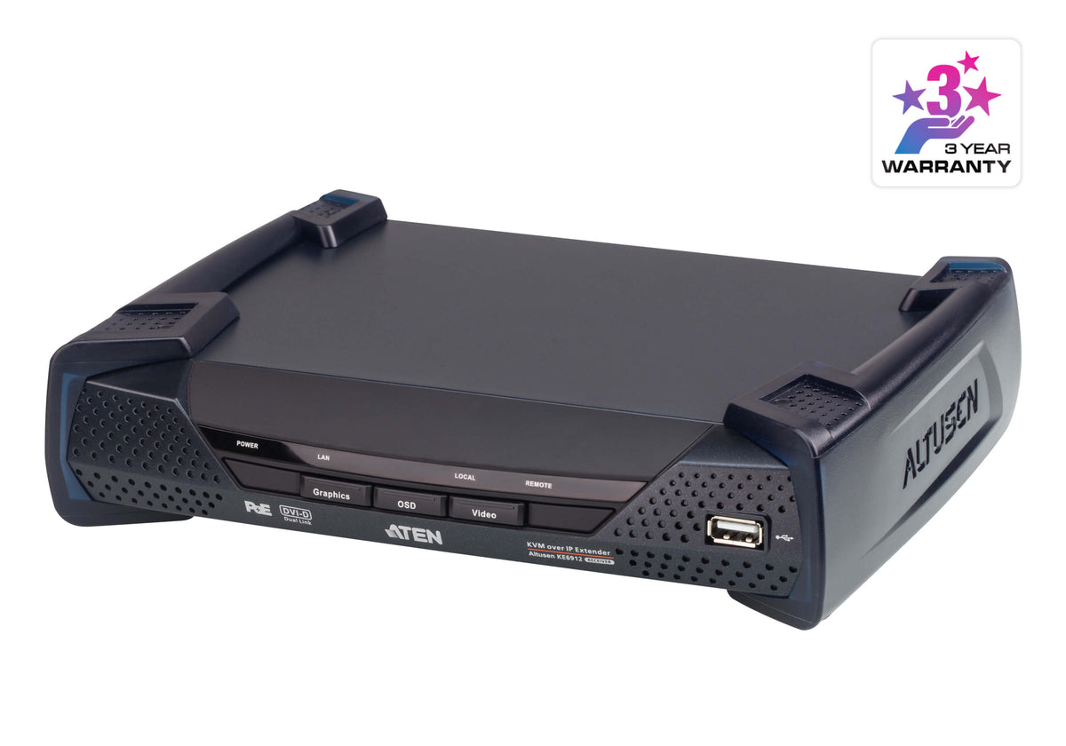 Aten 2K DVI-D Dual Link KVM over IP Receiver with PoE | KE6912R-AX ...